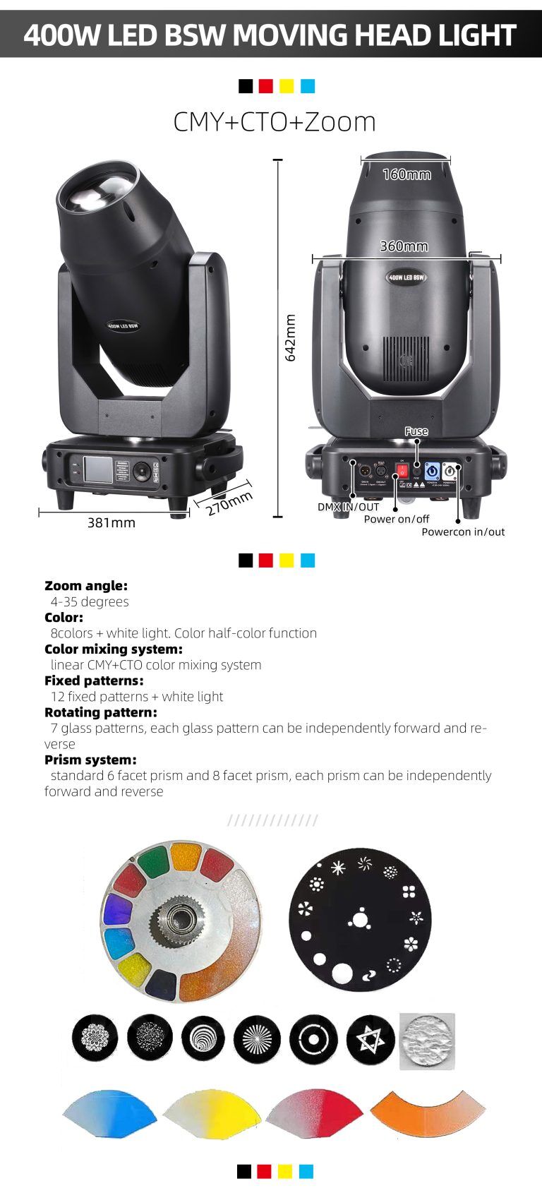 LED 400W Beam Spot Wash 3 in 1 Moving Head Light with CMY+CTO - LED Stage Lighting Manufacturer
