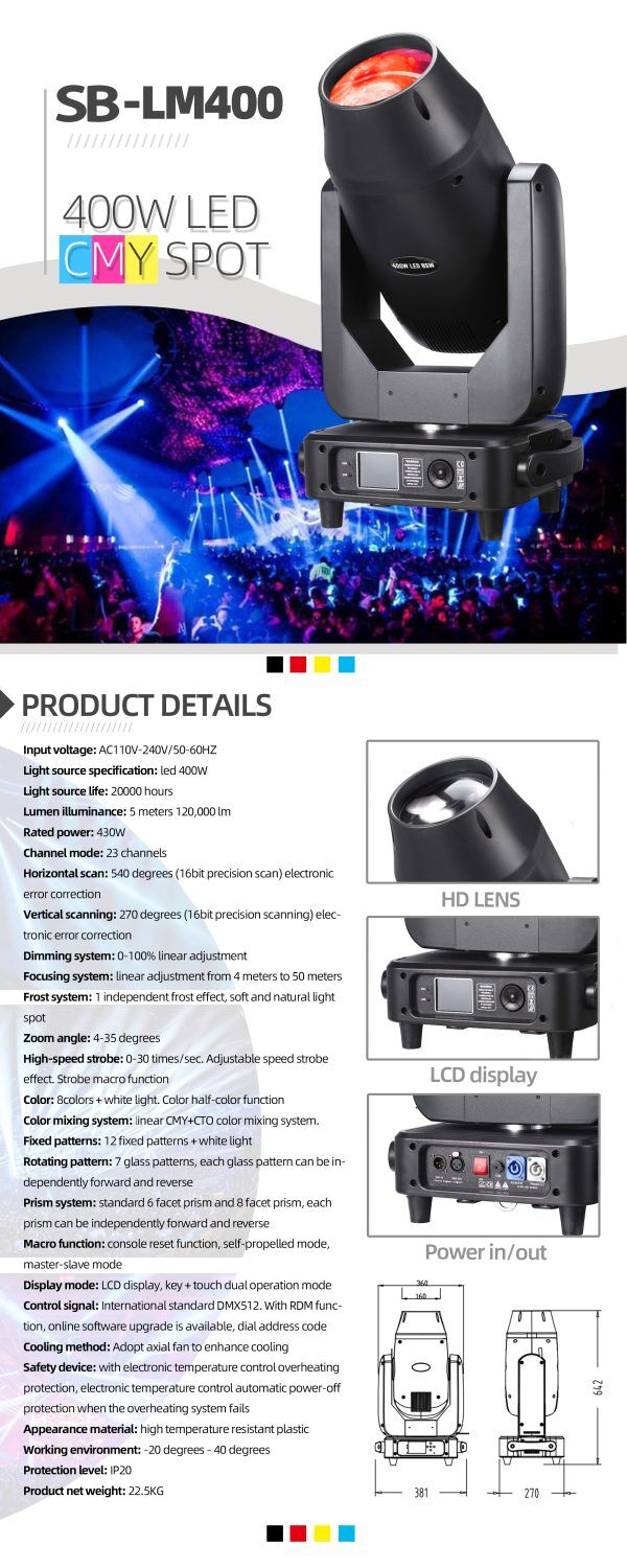 LED 400W Beam Spot Wash 3 in 1 Moving Head Light with CMY+CTO - LED Stage Lighting Manufacturer
